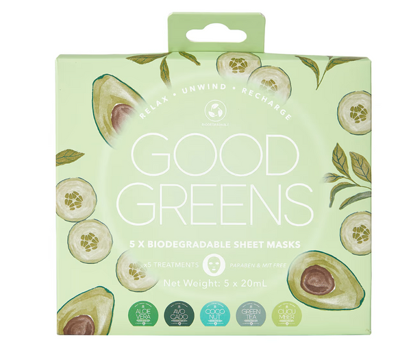 5 Pack Good Greens Biodegradable Sheet Masks 20ml | Chemo - Hats